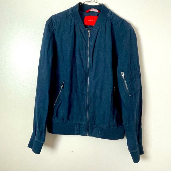 Zara | Jackets & Coats | Zara Mens Basic Jacket Bomber 0 Linen Zip Up ...